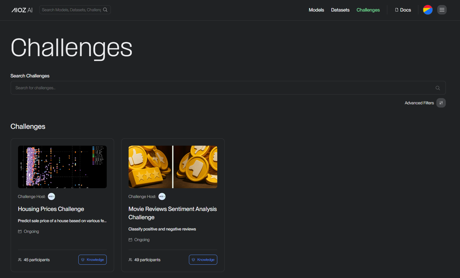 Types of Challenges on the Platform – AIOZ AI Docs